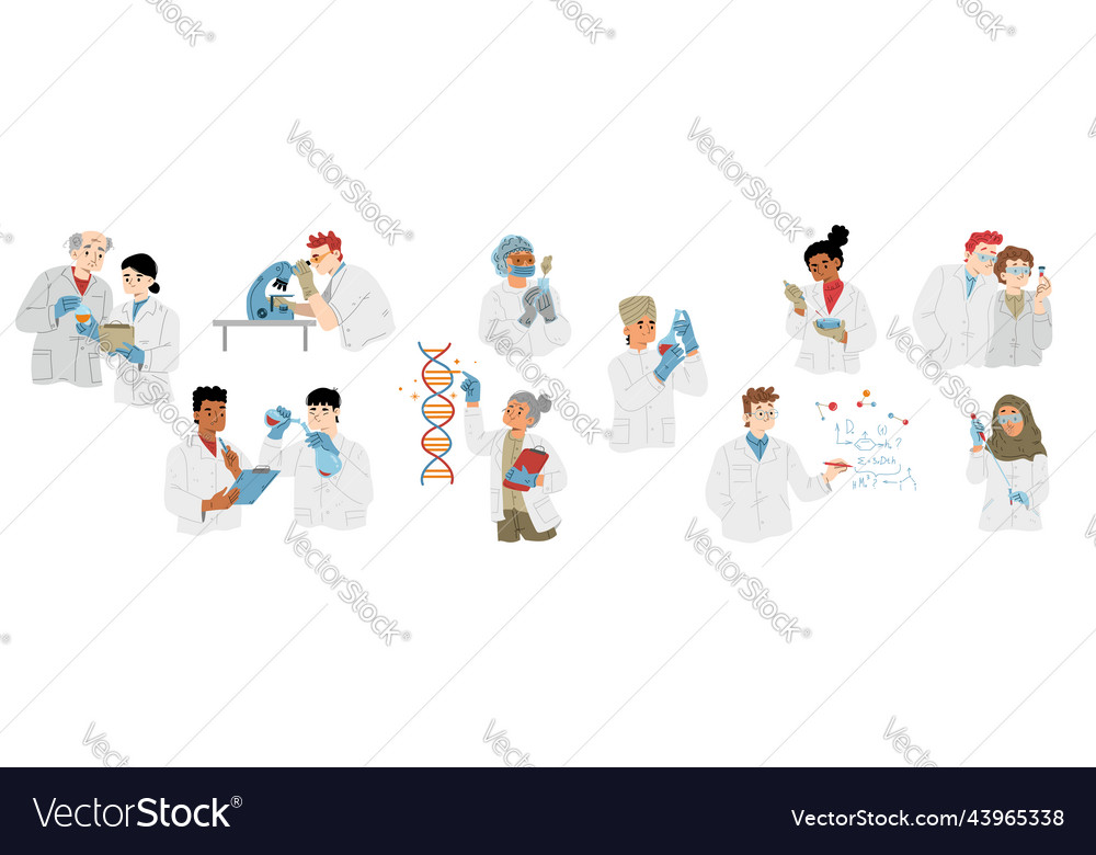 Scientists doing research in laboratory Royalty Free Vector