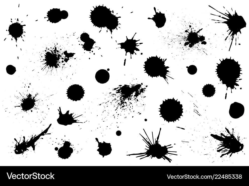 Set of black ink splashes and drops different Vector Image