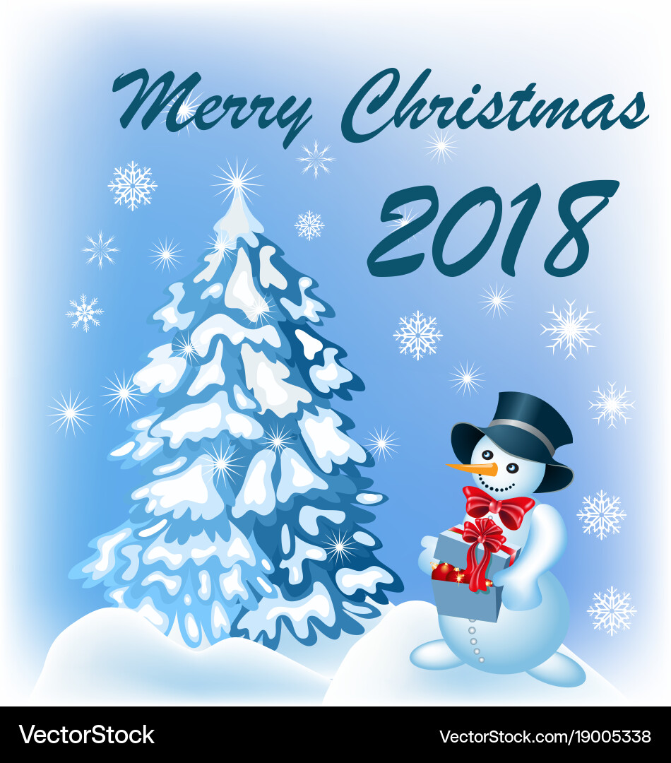 Snowman and christmas tree Royalty Free Vector Image