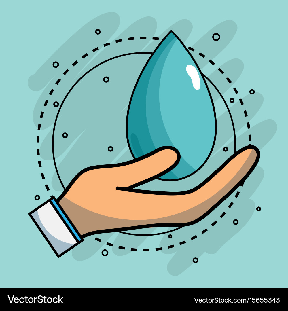 Hand with water drop to environment care Vector Image
