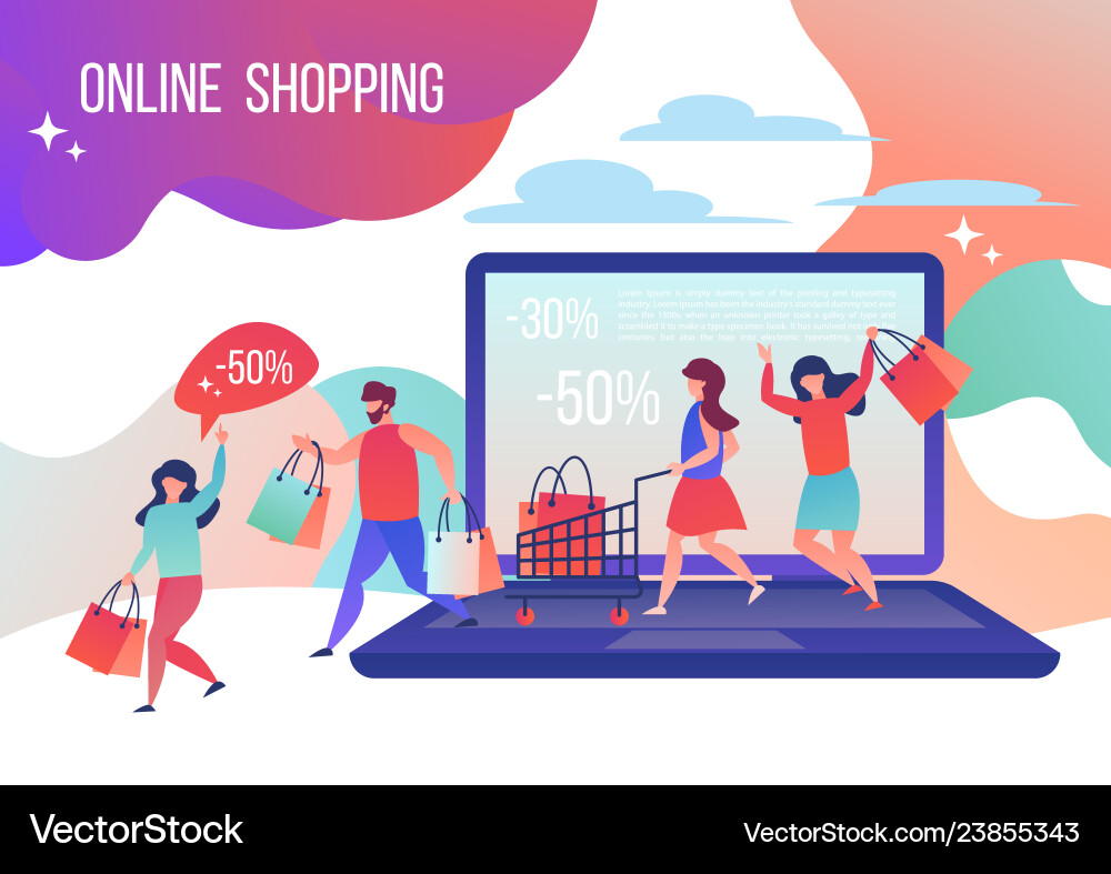 People make purchases in online store Royalty Free Vector