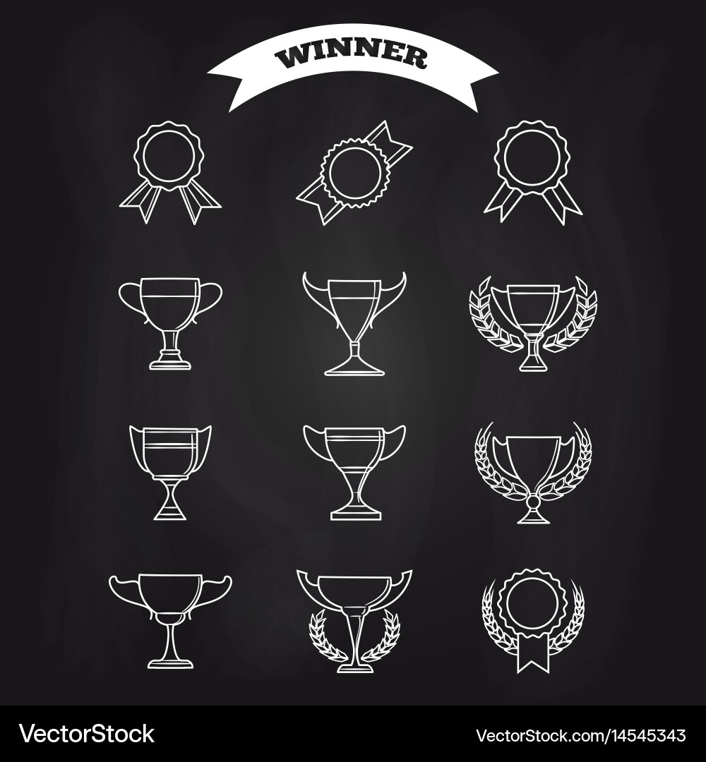 Prizes and trophy signs on blackboard Royalty Free Vector