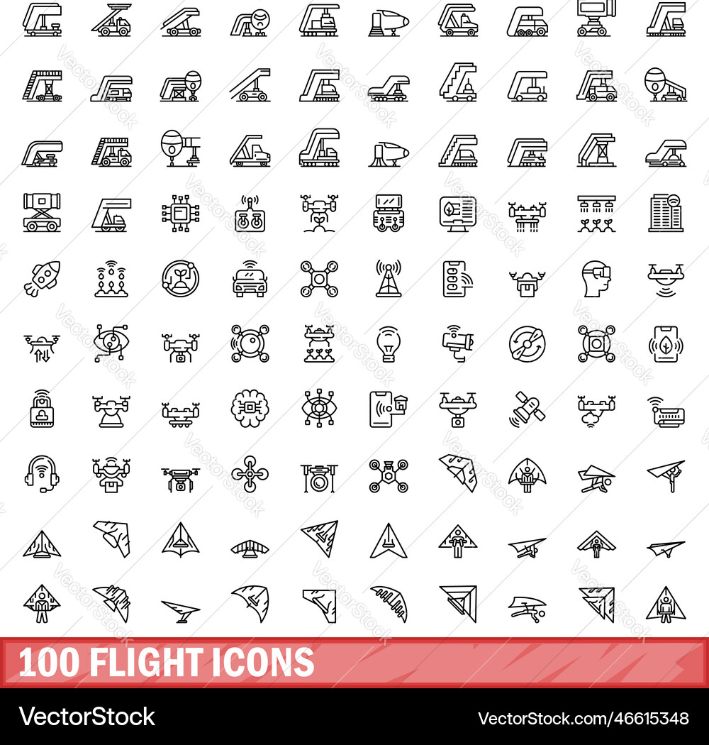 100 flight icons set outline style Royalty Free Vector Image