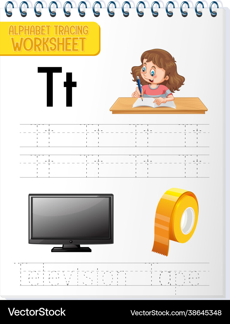Alphabet tracing worksheet with letter t Vector Image