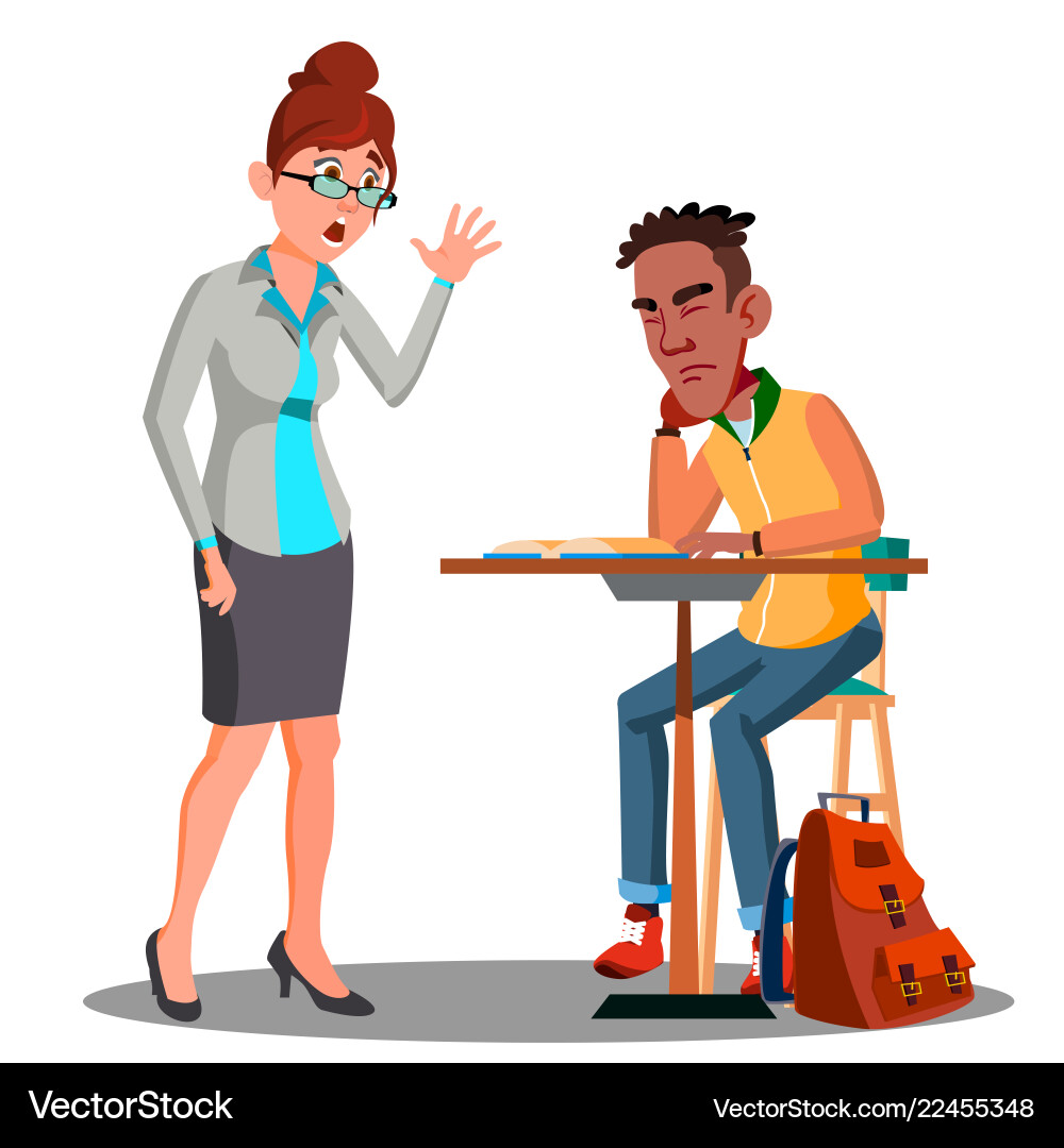 Angry teacher and student sleeping at desk Vector Image