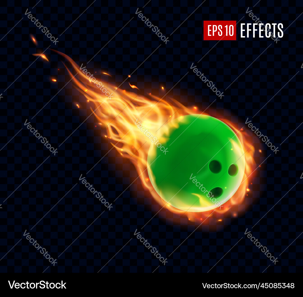 Bowling ball with fire flames 3d burning bowl Vector Image