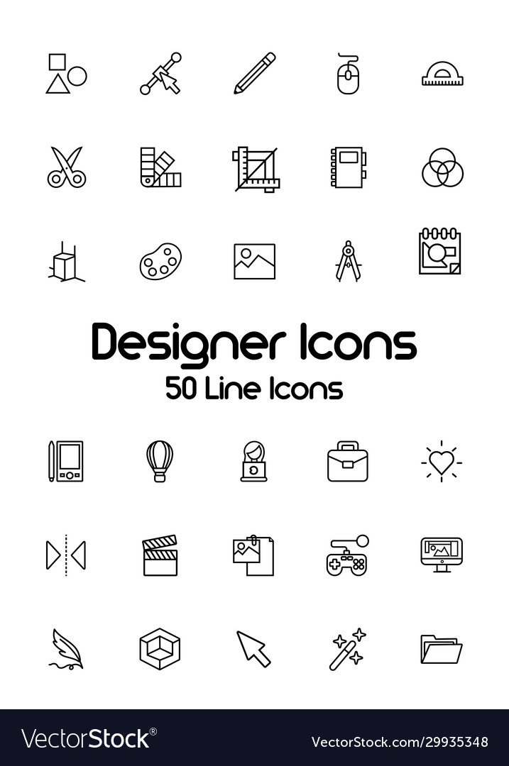 Bundle designer set icons and lettering Royalty Free Vector