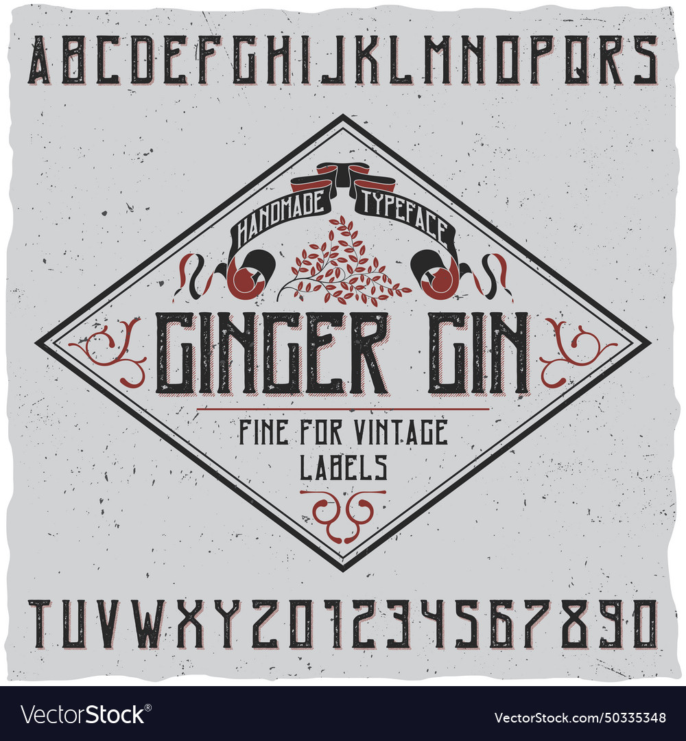 Ginger gin typeface poster Royalty Free Vector Image