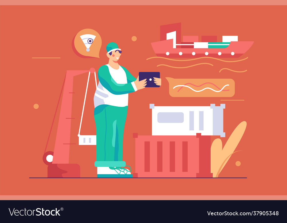 Man worker stay in port Royalty Free Vector Image