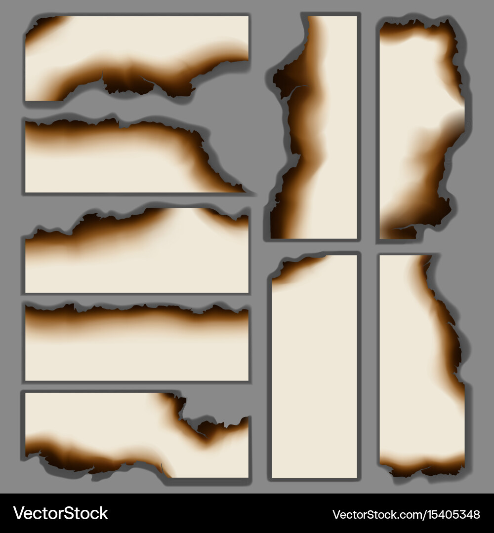 Realistic burnt scorched paper banners collection Vector Image