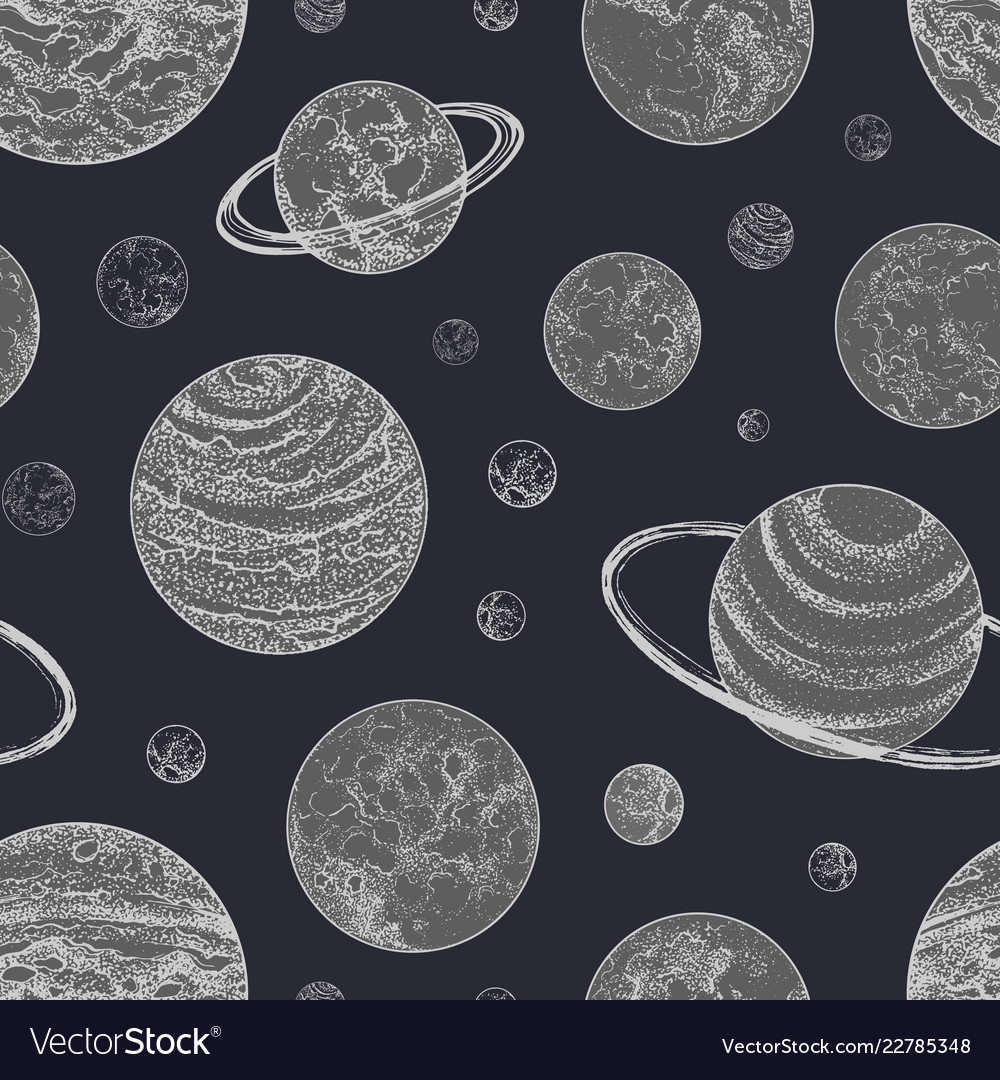 Seamless pattern with planets and other Royalty Free Vector