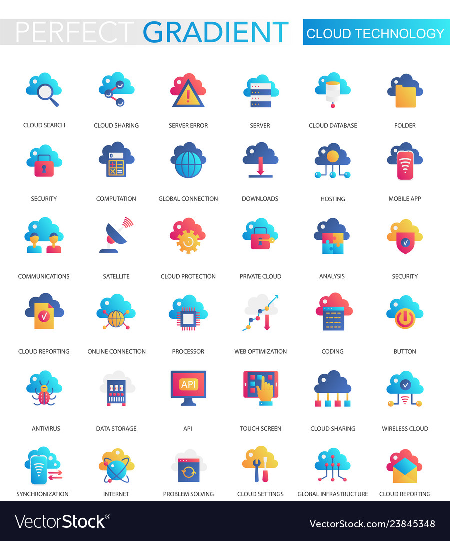 Set trendy flat gradient cloud big Royalty Free Vector Image