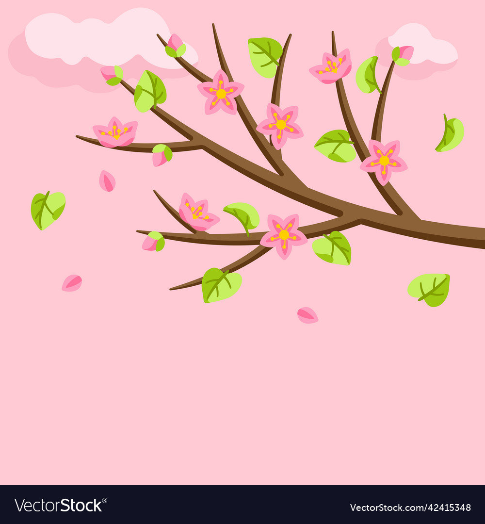 Spring tree branch with flowers and leaves Vector Image
