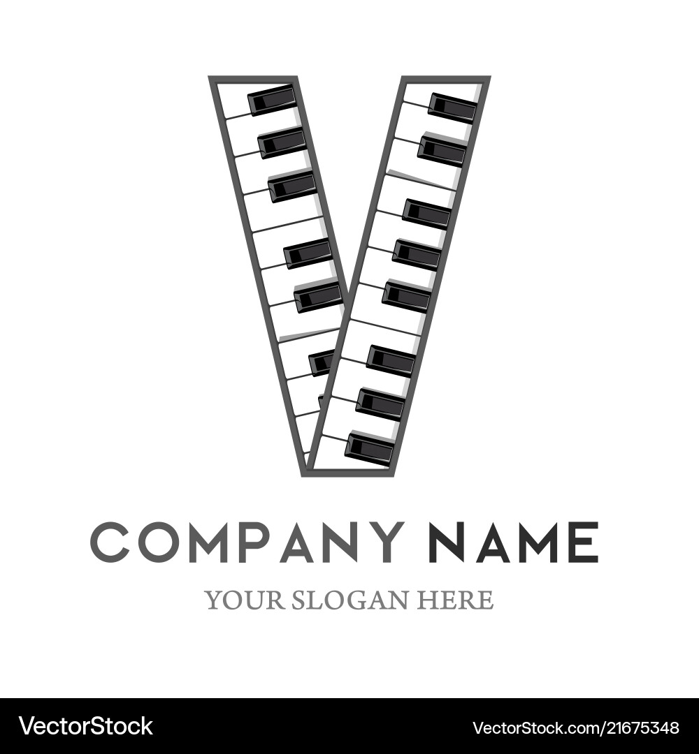 V letter logo design piano keyboard logo Vector Image