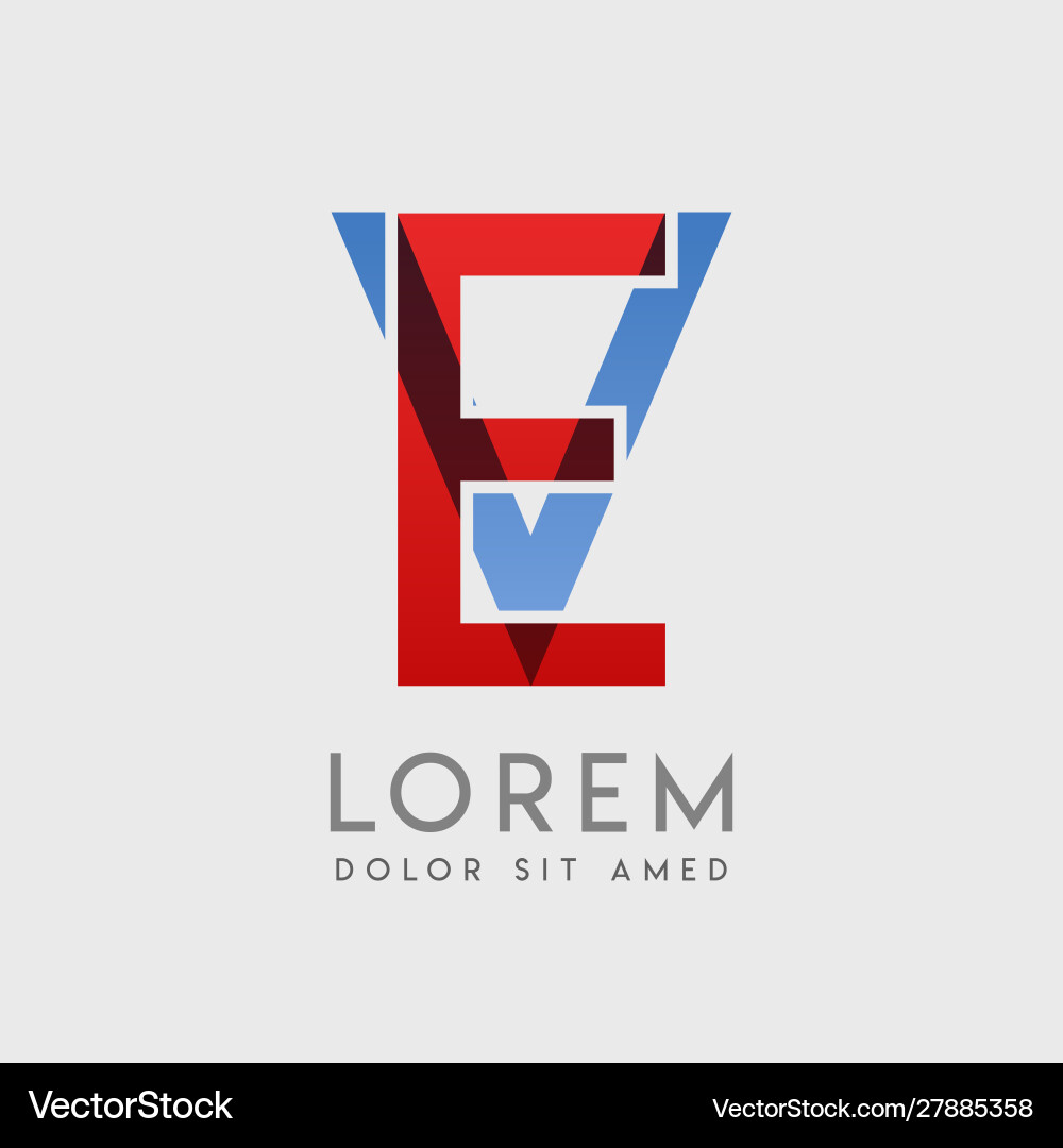Ev logo letters with blue and red gradation Vector Image