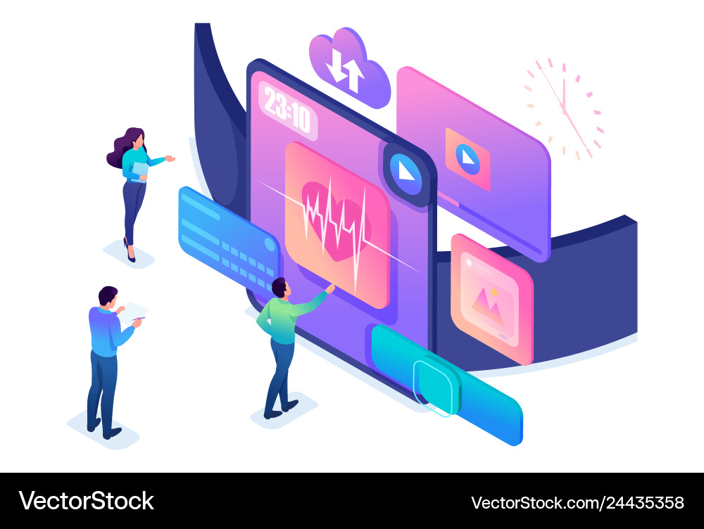 Isometric Team Testing Smartwatch Royalty Free Vector Image