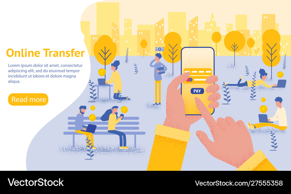 Online transfer concept with hand holding Vector Image