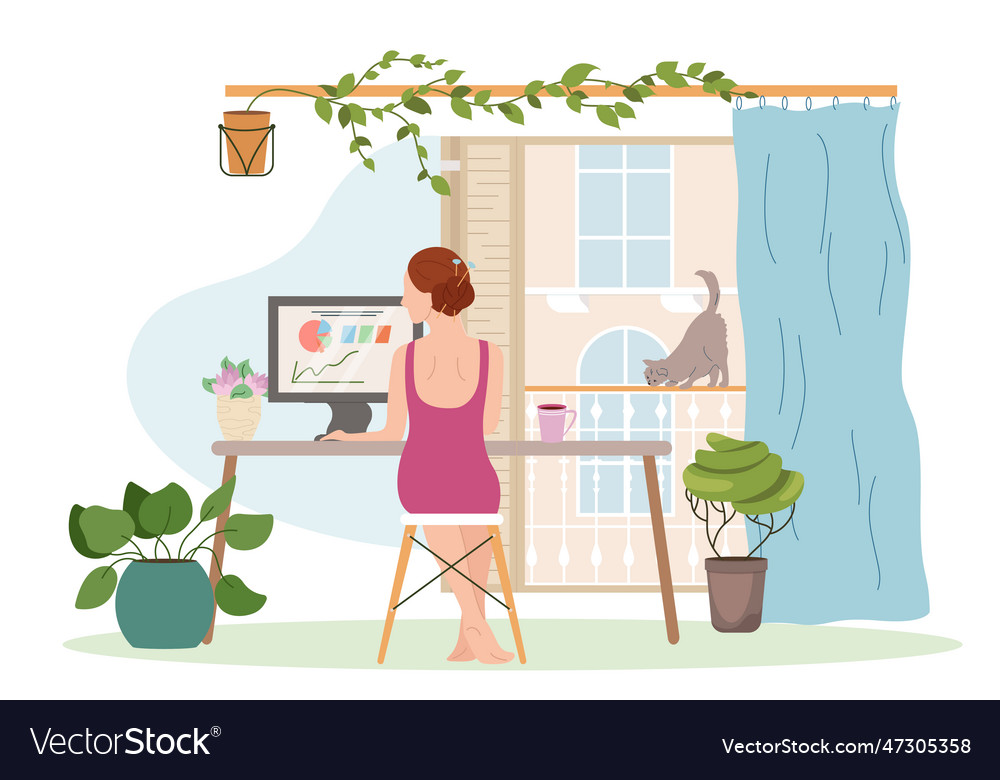 Remote work flat composition Royalty Free Vector Image