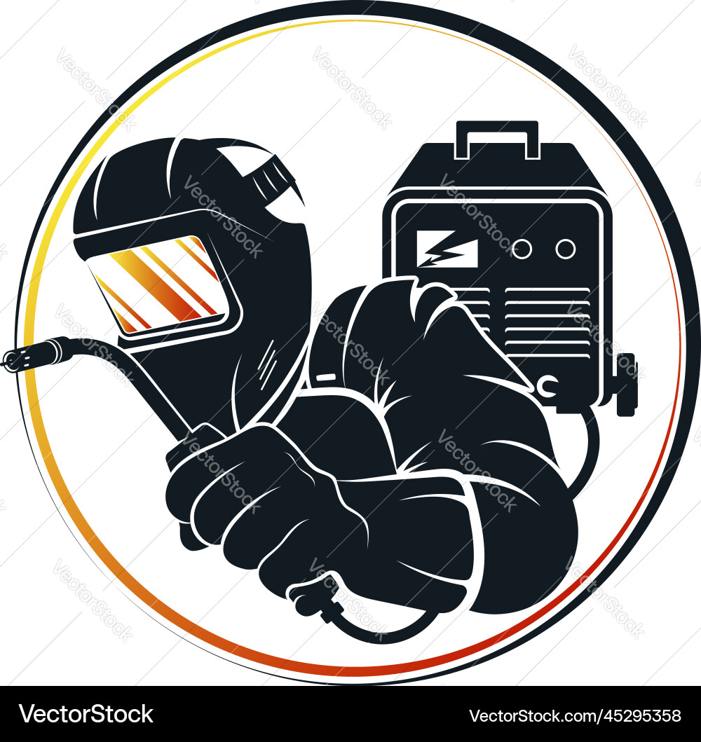 Welder in mask with welding machine symbol Vector Image