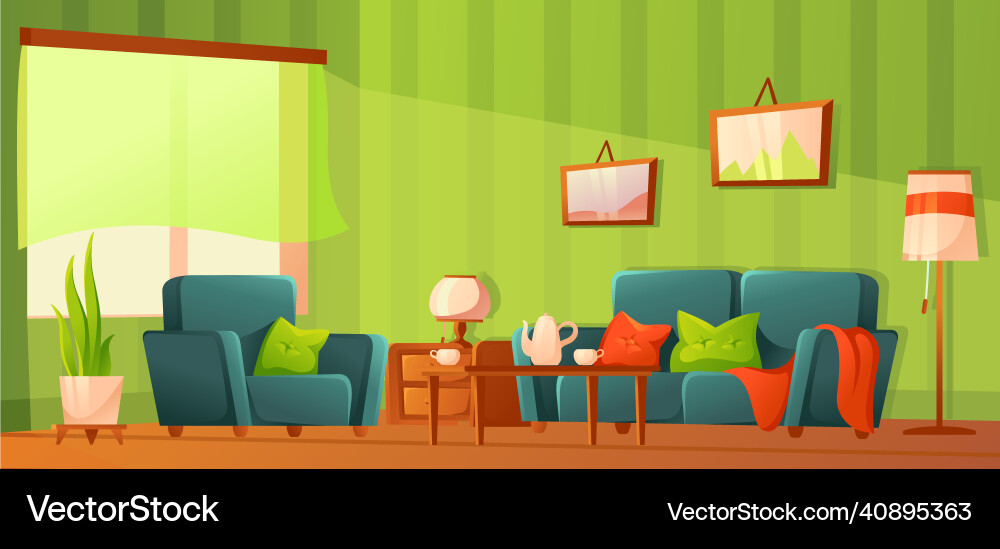 Cartoon living room interior modern spring Vector Image