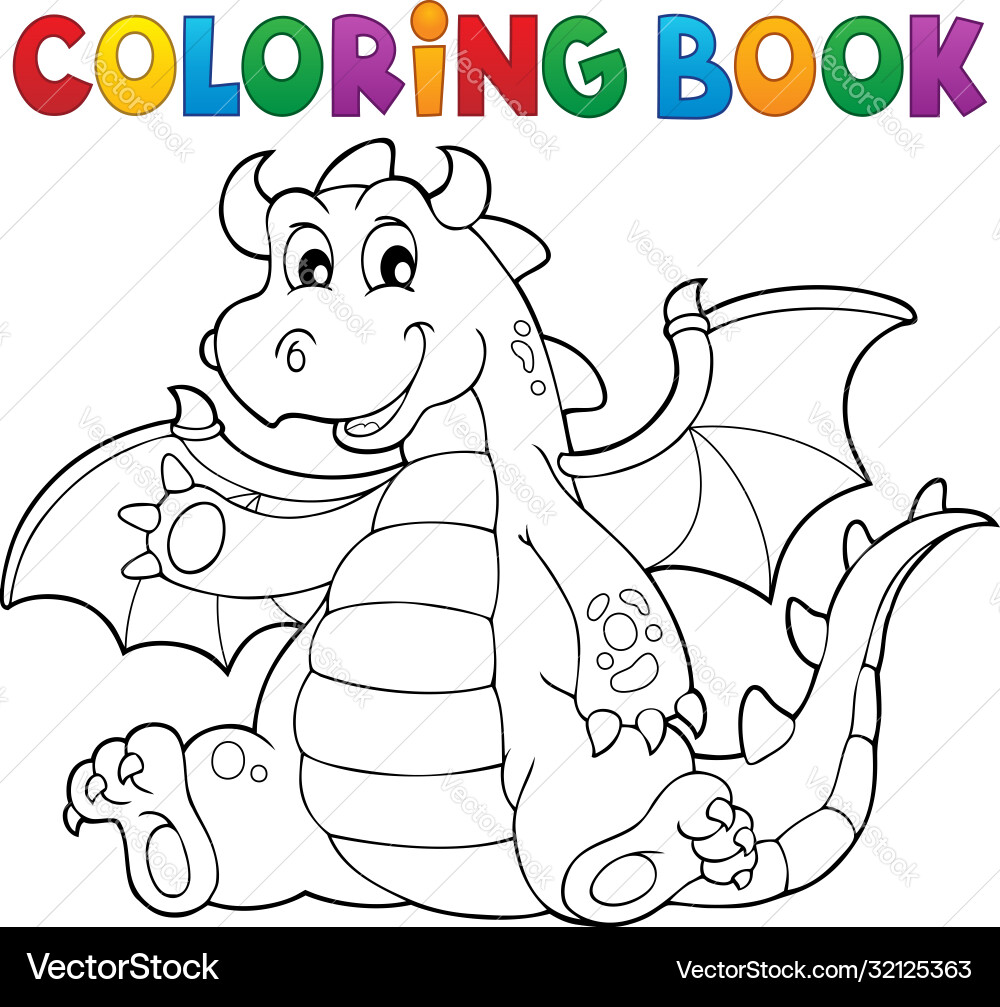 Coloring book dragon theme image 6 Royalty Free Vector Image