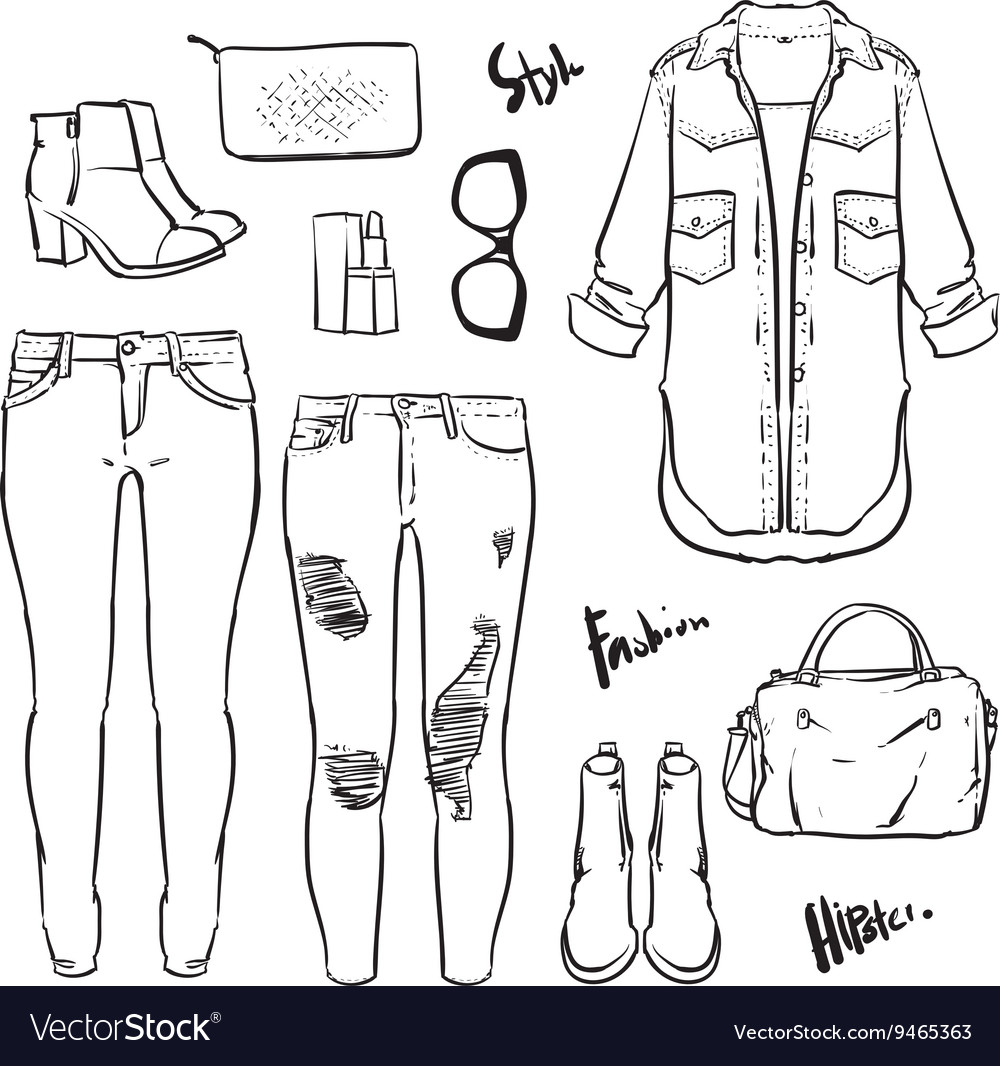 Hand Drawn Fashion Collection Womens Outline Vector Image
