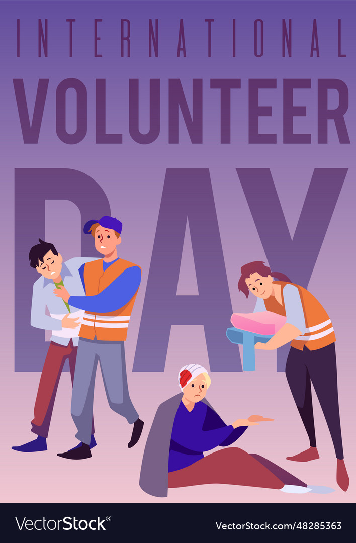 International volunteer day poster flat Royalty Free Vector