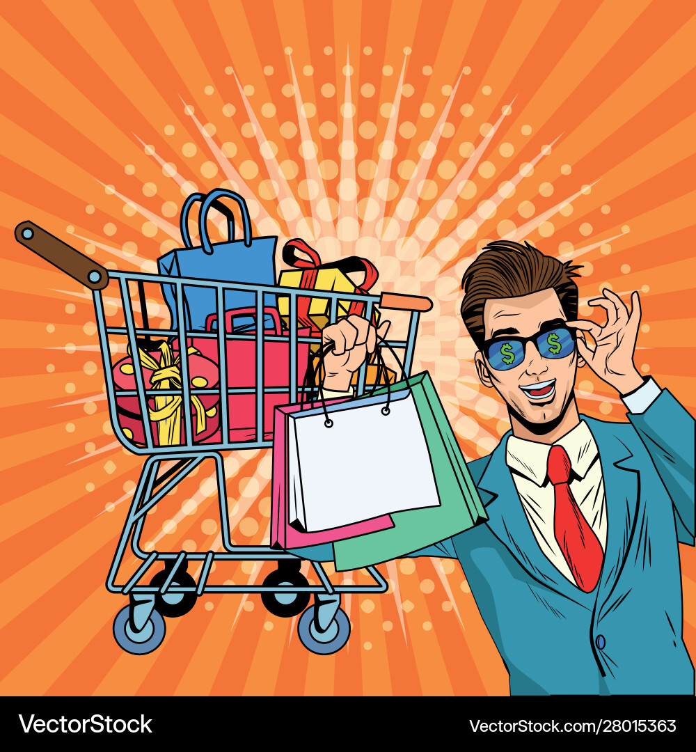 Man with shopping bag retro design Royalty Free Vector Image