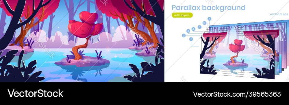 Parallax background with fantasy unusual tree Vector Image