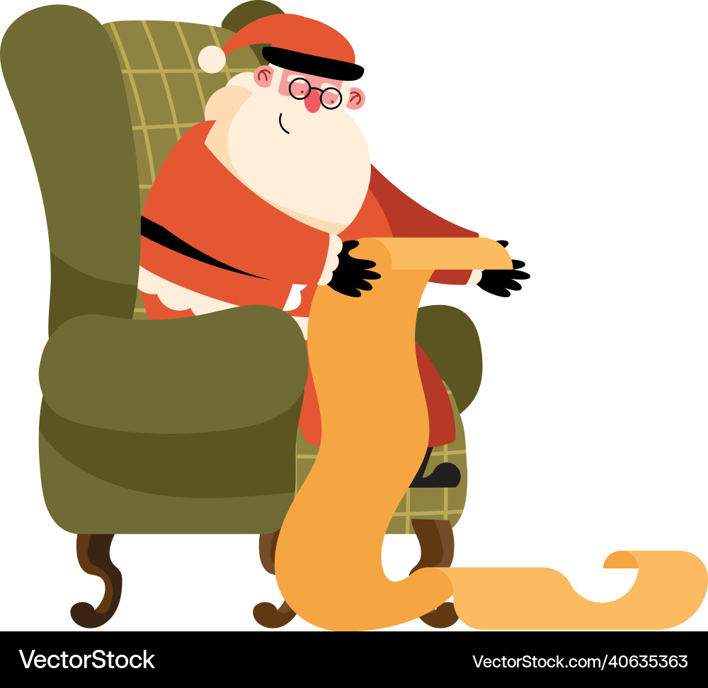 Santa seated reading gifts list Royalty Free Vector Image