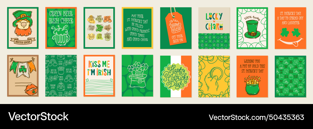 St patricks day printable poster set in doodle Vector Image