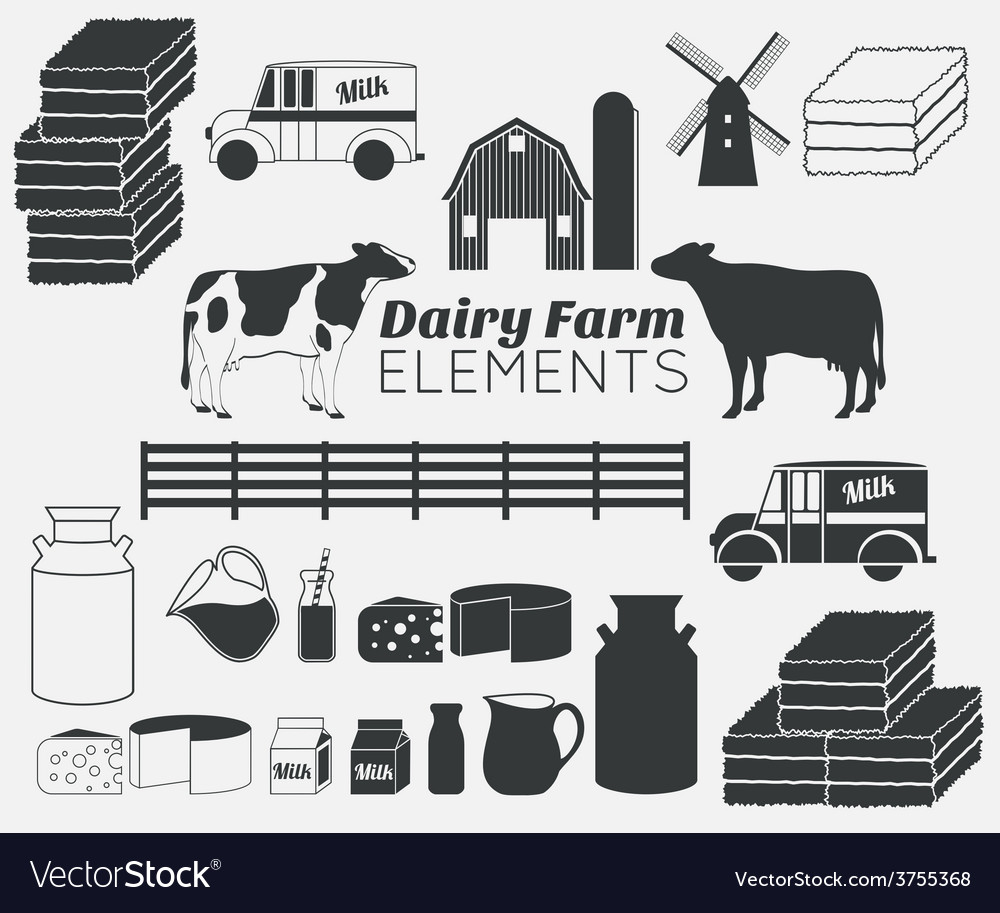 Dairy farm elements Royalty Free Vector Image - VectorStock