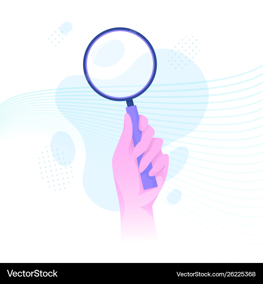 Hand holding modern magnifier in bright material Vector Image