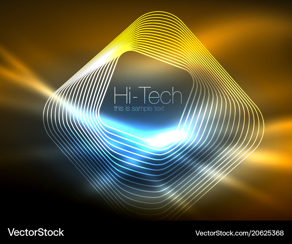 Neon glowing outline squares in dark Royalty Free Vector