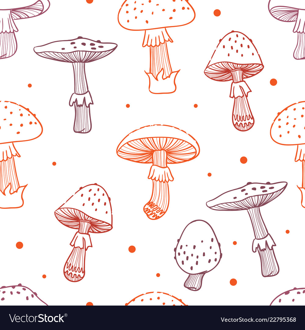 Seamless pattern mushrooms toadstools Royalty Free Vector