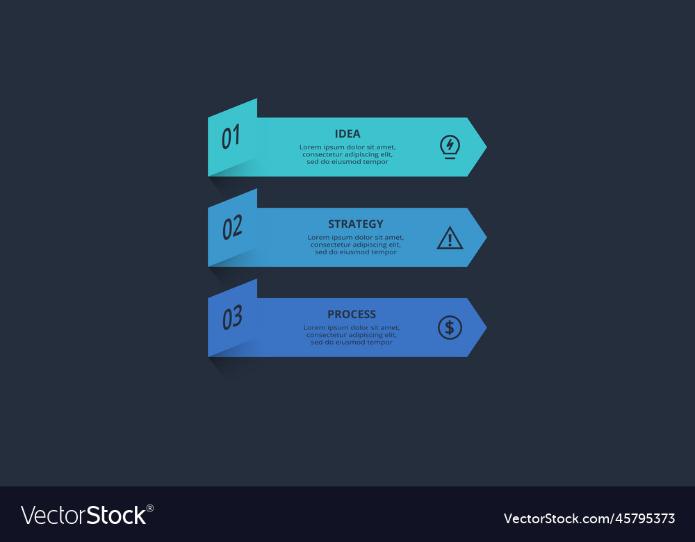 Arrows dark infographic with 3 elements template Vector Image