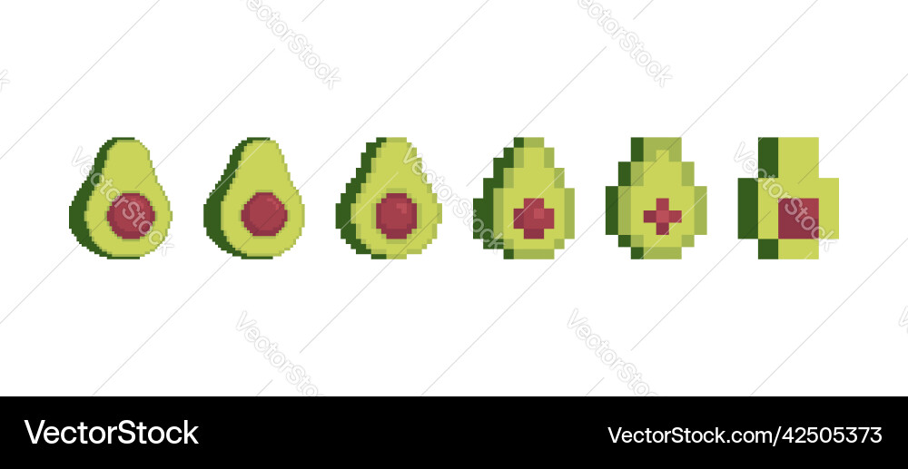 Avocado pixel art set tropical green fruit 8 bit Vector Image