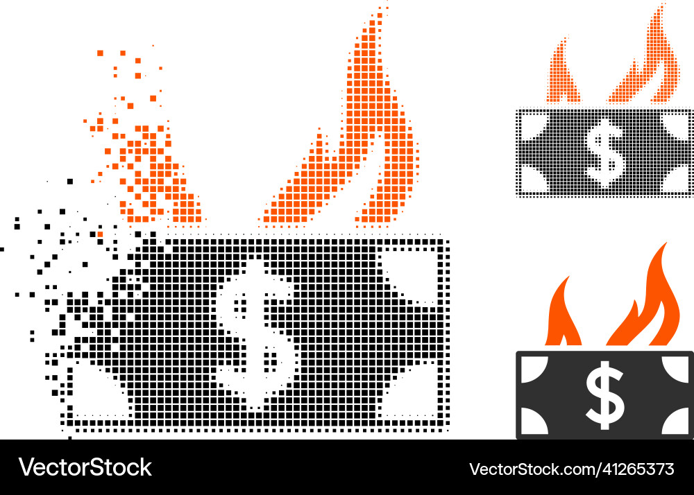 Dust dotted and original burn dollar bill icon Vector Image
