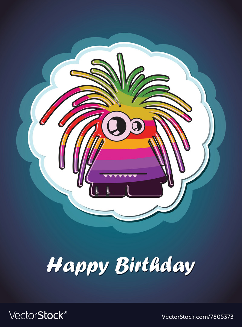 Happy birthday card with cute monster Royalty Free Vector