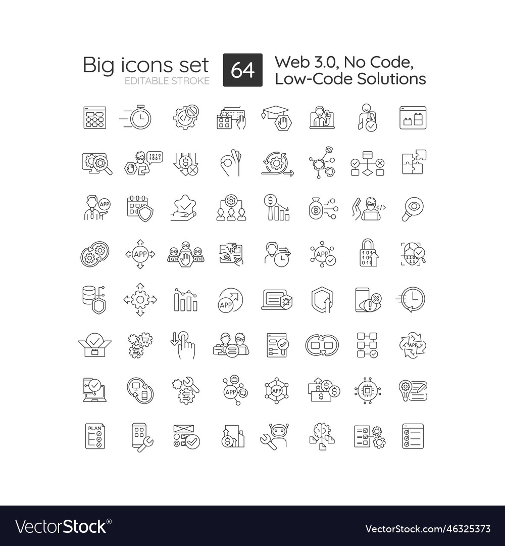 Low-code solutions linear icons set Royalty Free Vector