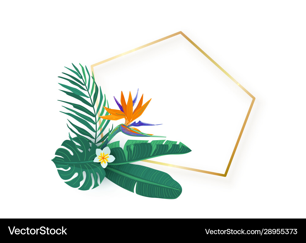 Polygon slanted gold frame with tropical hawaii Vector Image