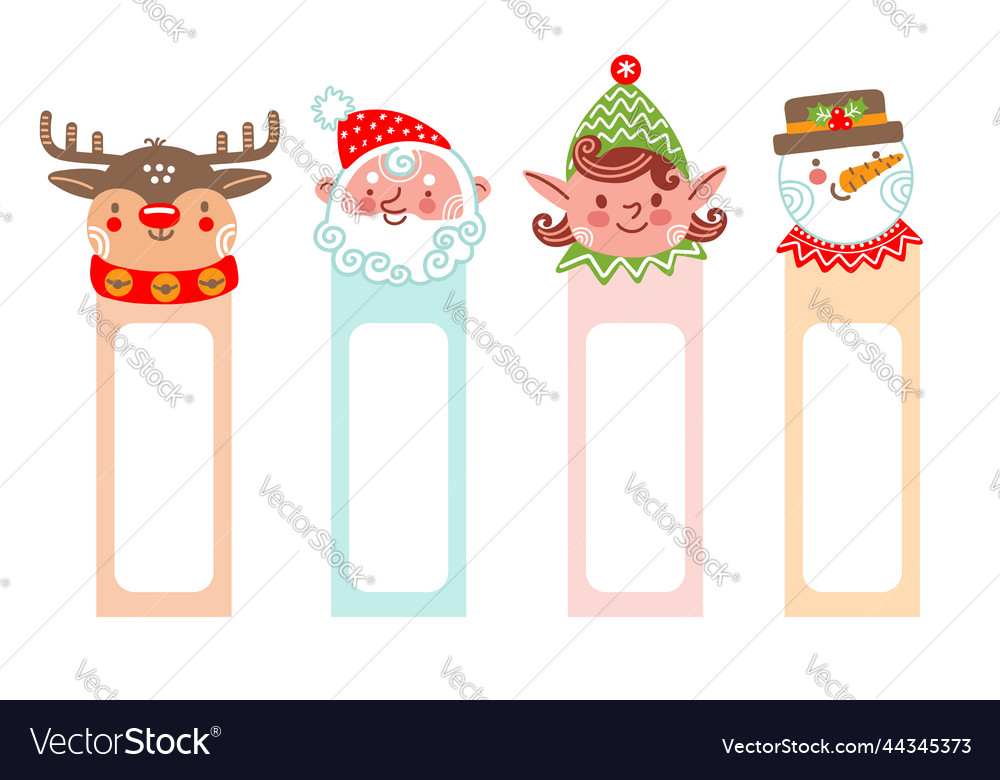 Set of bookmarks with christmas characters Vector Image