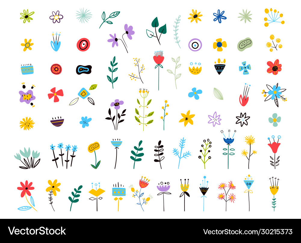Set spring colorful flowers set floral Royalty Free Vector