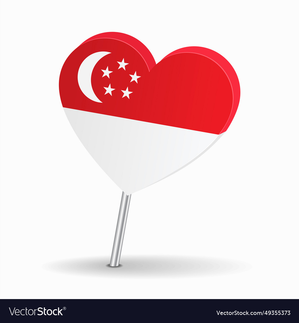 Singaporean flag heart-shaped map pointer layout Vector Image