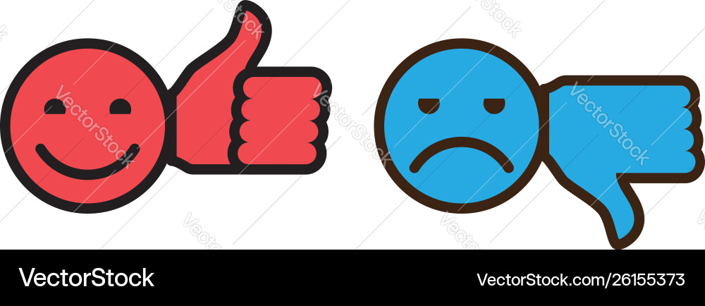 Two icons - smiles with thumb up and thumb down Vector Image