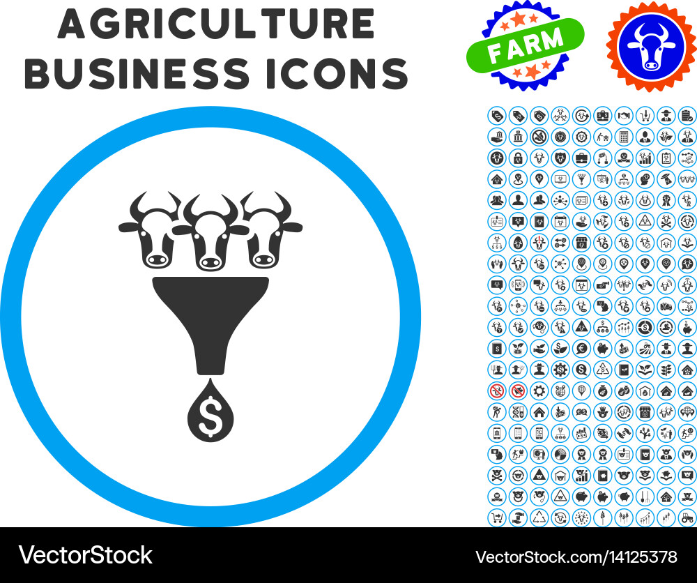 Cattle profit funnel rounded icon with set Vector Image