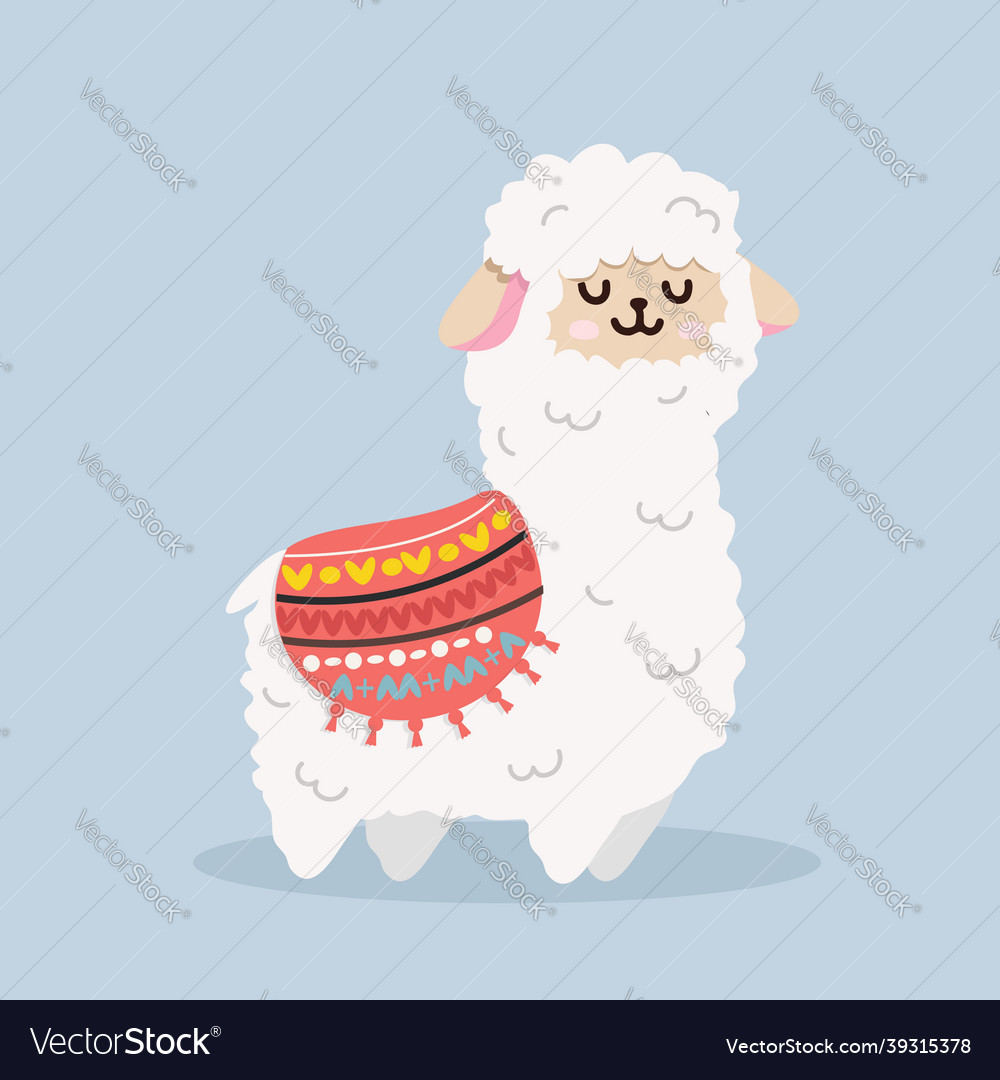 Cute alpaca llama fluffy Royalty Free Vector Image