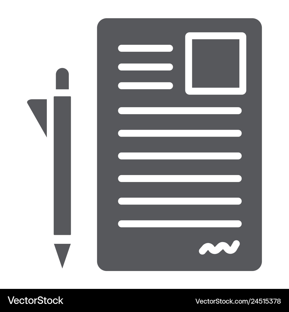 Document and pen glyph icon office paper Vector Image