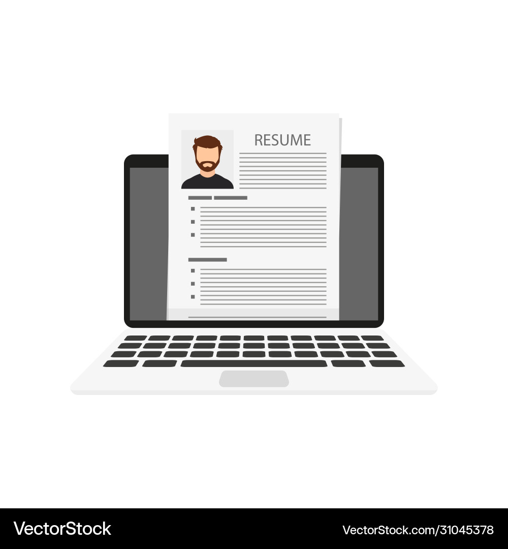 Flat design template with resume on laptop Vector Image