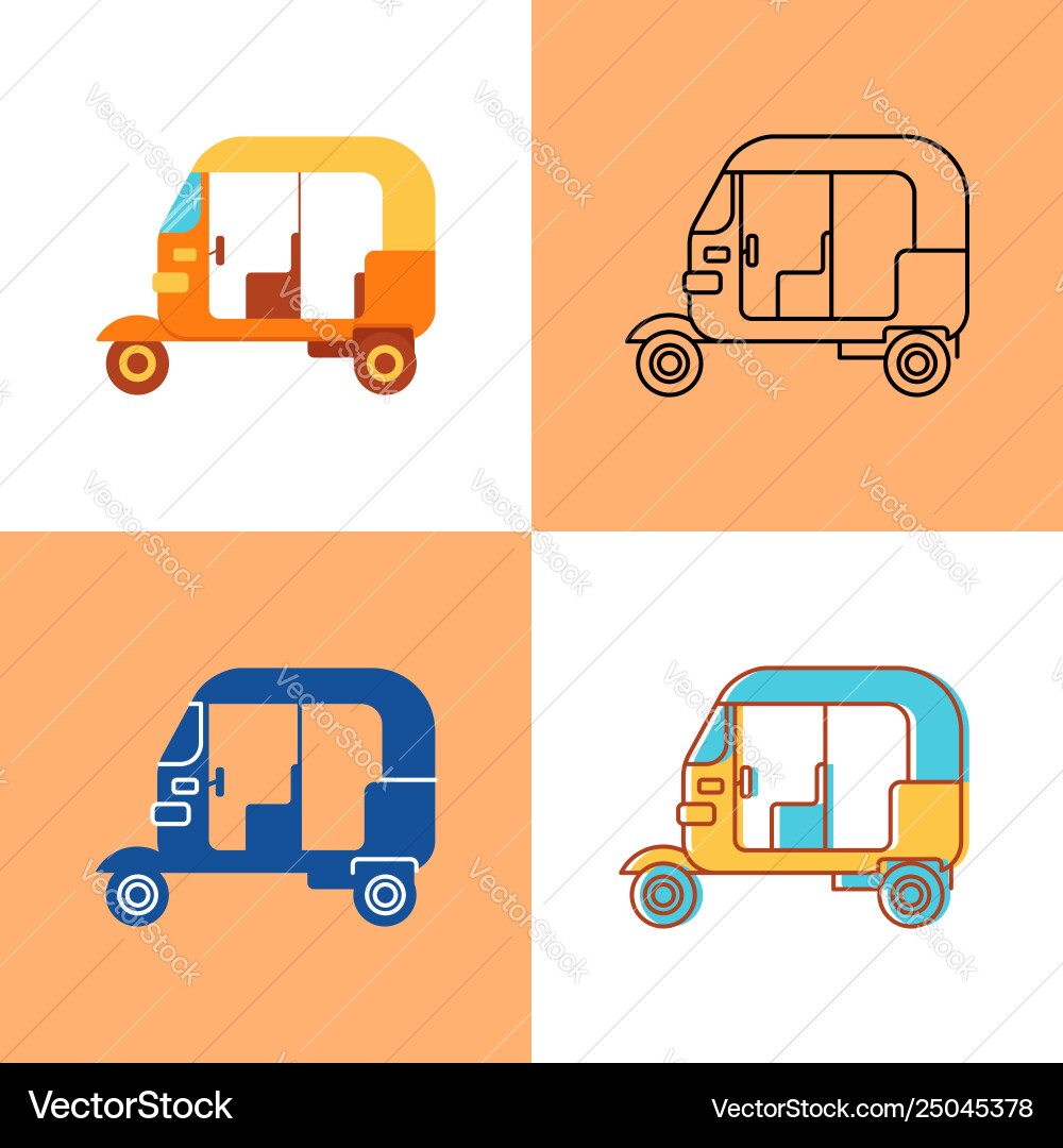 Indian auto rickshaw icon set in flat and line Vector Image